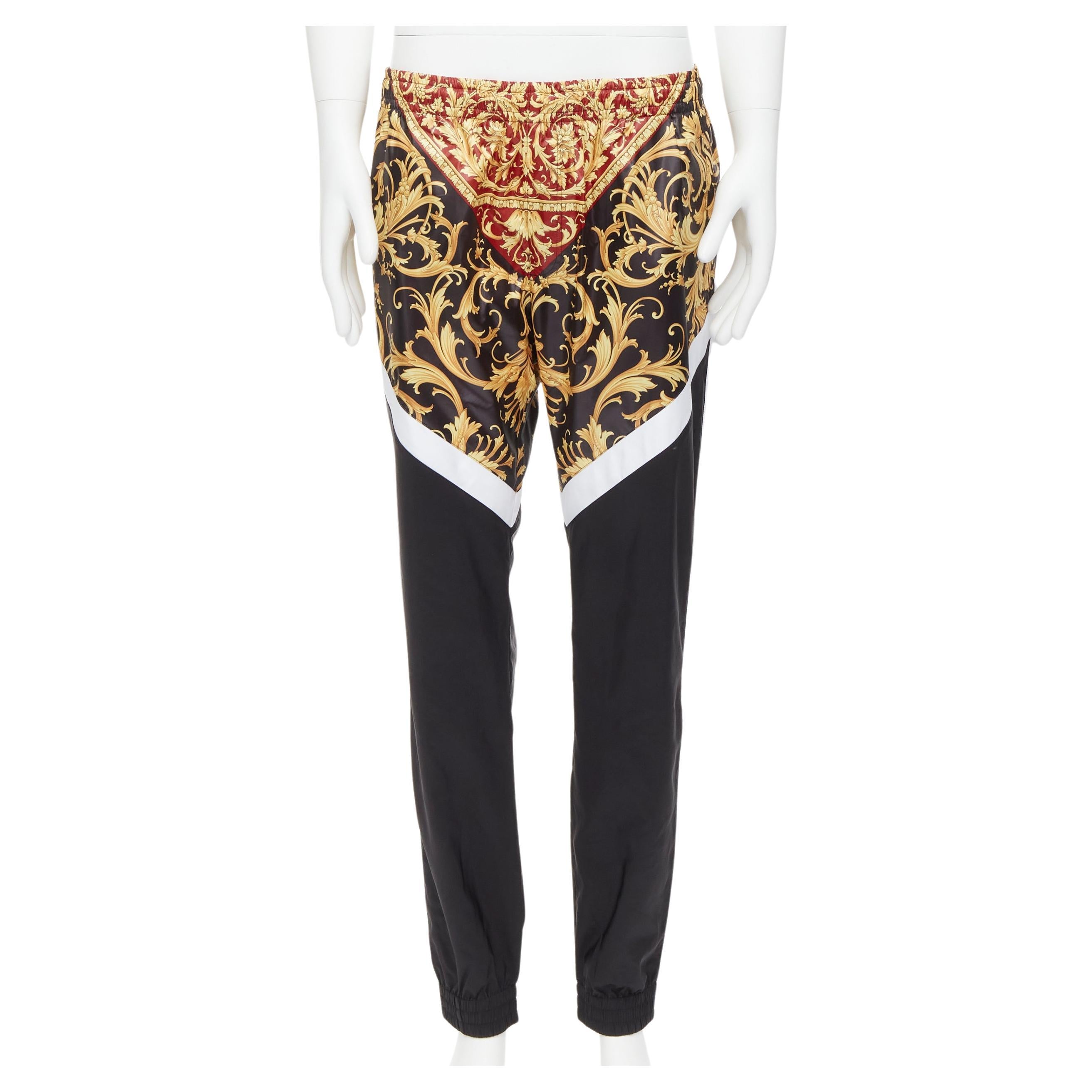 New Versace Medusa Men's Red Velvet Sweatpants Black Leather Trim size ...