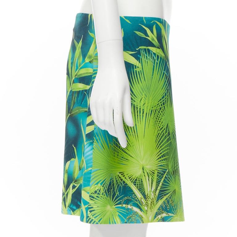 new VERSACE 2020 Runway green Jungle gold Medusa safety pin mini skirt ...