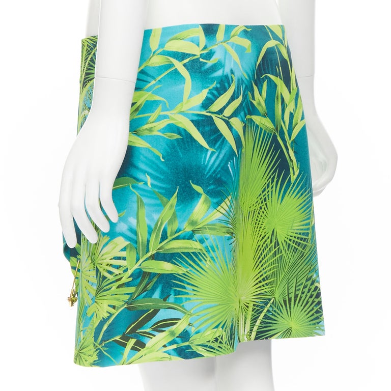 new VERSACE 2020 Runway green Jungle gold Medusa safety pin mini skirt ...