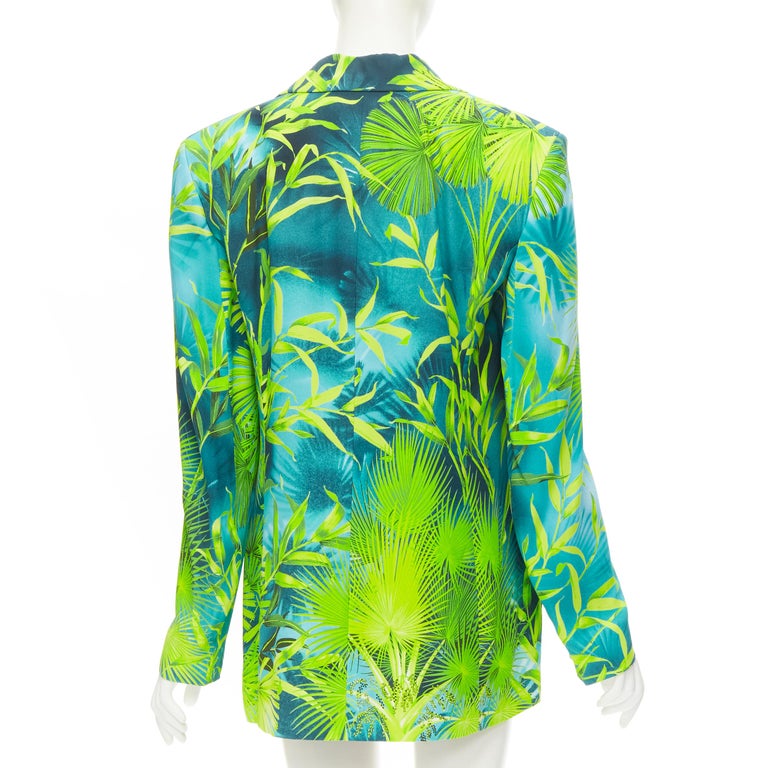 new VERSACE 2020 Runway Iconic Jungle print Medusa button green blazer ...