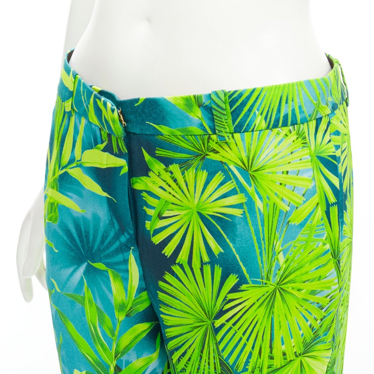 new VERSACE 2020 Runway Jlo Jungle green tropical print viscose pants ...