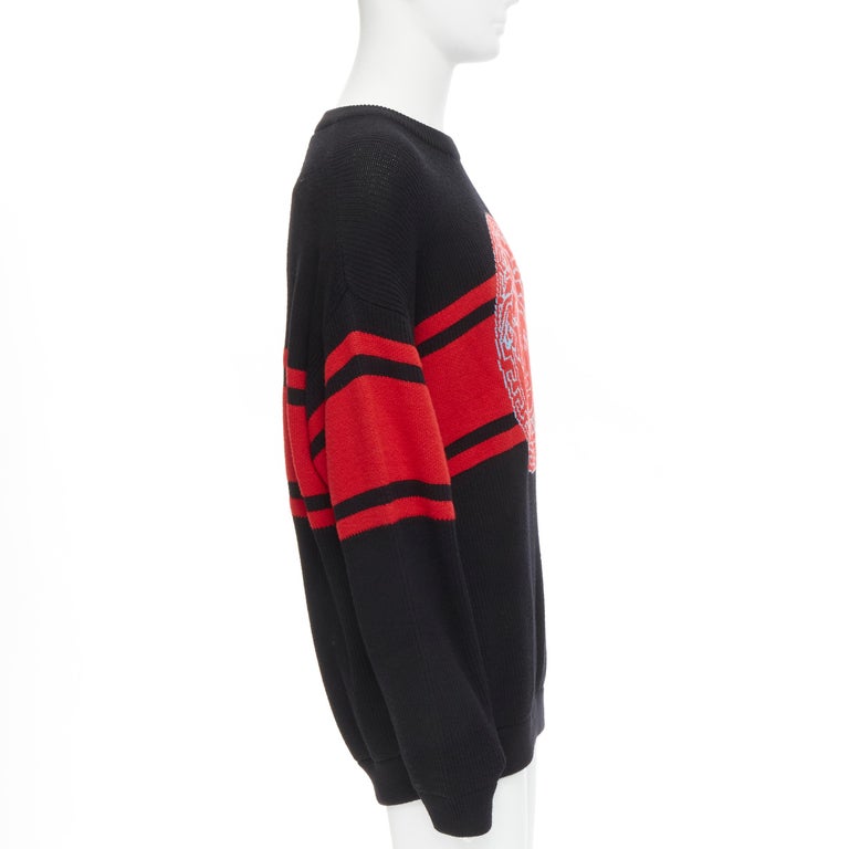 new VERSACE 2020 Runway Medusa logo black red wool knit sweater EU48 M ...