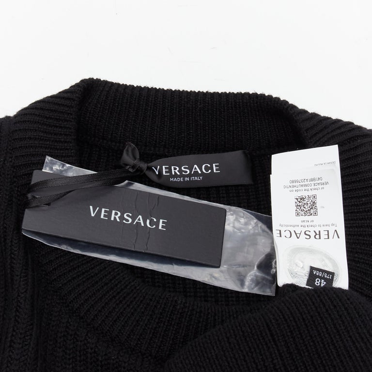 new VERSACE 2020 Runway Medusa logo black red wool knit sweater EU48 M ...