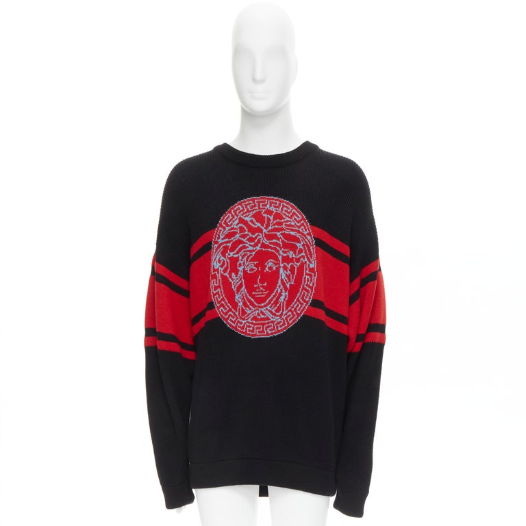 new VERSACE 2020 Runway Medusa logo black red wool knit sweater EU54 ...