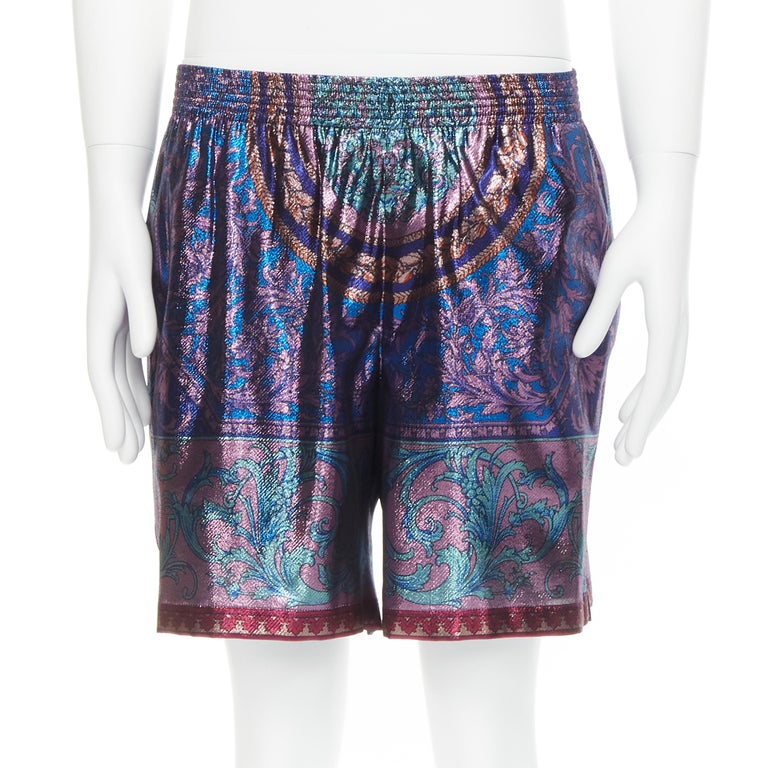 new VERSACE 2020 Runway metallic lurex Barocco purple summer shorts ...