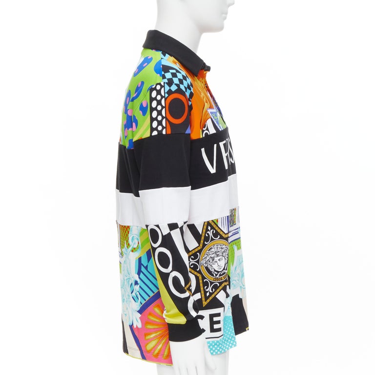 new VERSACE 2020 Runway Pop Temple Box logo patchwork polo shirt top M ...