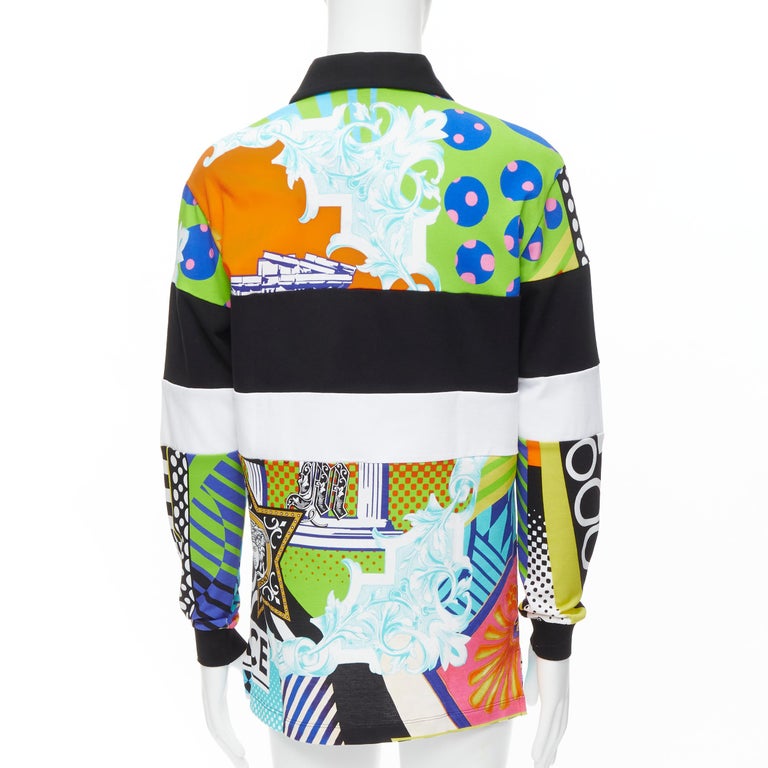 new VERSACE 2020 Runway Pop Temple Box logo patchwork polo shirt top M ...