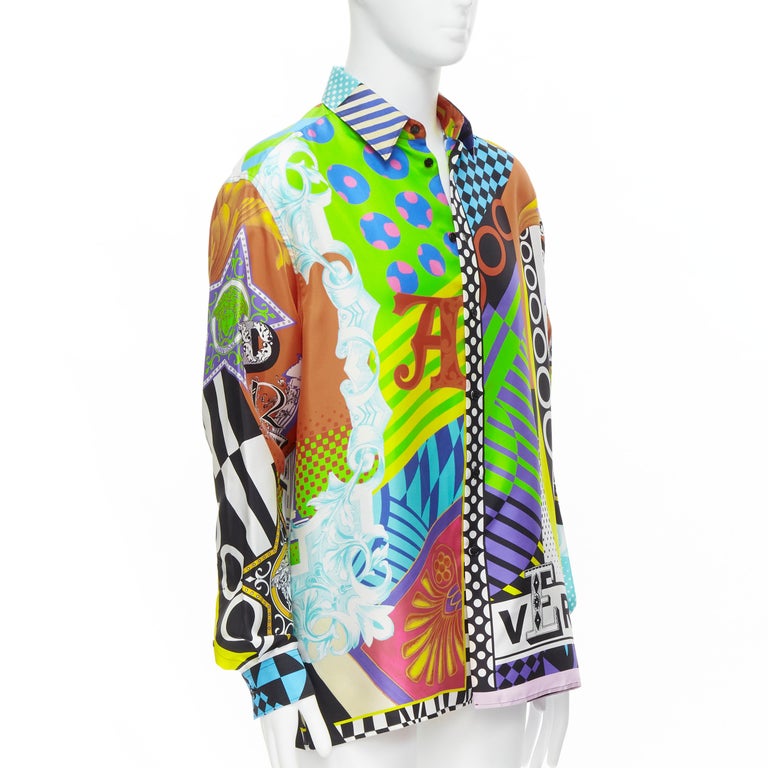 new VERSACE 2020 Runway Pop Temple collage vintage print silk shirt ...
