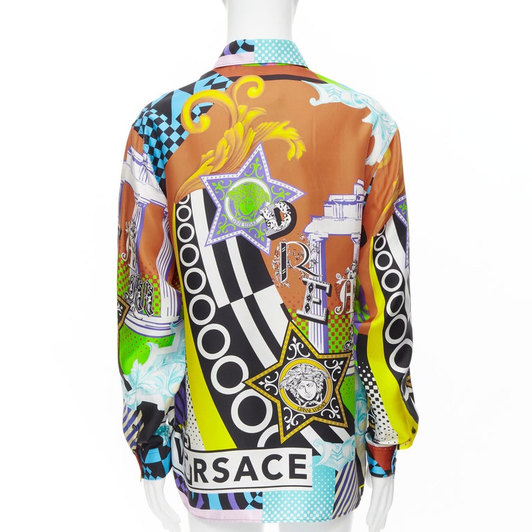 new VERSACE 2020 Runway Pop Temple collage vintage print silk shirt ...