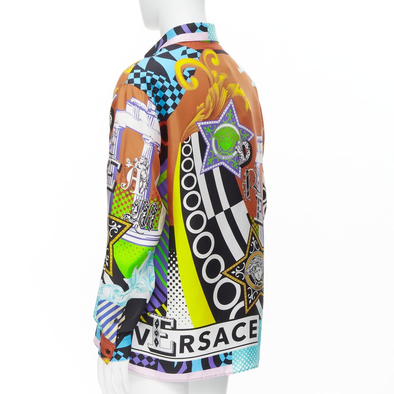 new VERSACE 2020 Runway Pop Temple collage vintage print silk shirt ...
