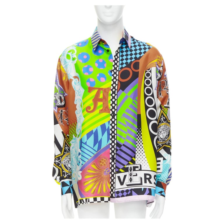 new VERSACE 2020 Runway Pop Temple collage vintage print silk shirt ...
