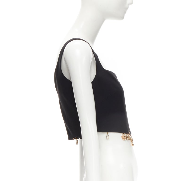 new VERSACE 2021 gold Medusa safety pin crystal black bra top IT40 S ...