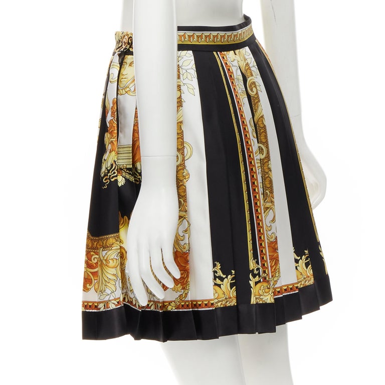 new VERSACE 2021 Renaissance Barocco black gold silk pleated skirt IT40 ...