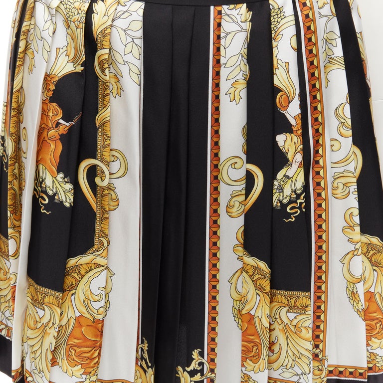 new VERSACE 2021 Renaissance Barocco black gold silk pleated skirt IT40 ...