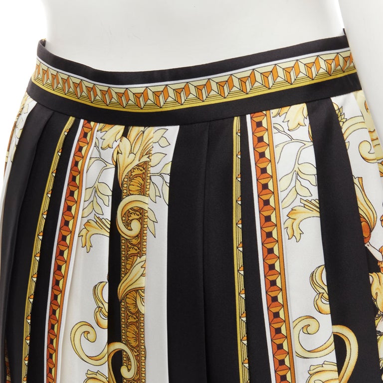 new VERSACE 2021 Renaissance Barocco black gold silk pleated skirt IT40 ...