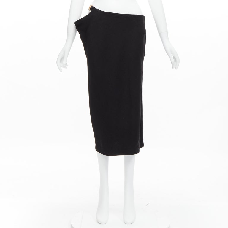 new VERSACE 2021 Runway gold Medusa Medallion Coin cut out draped skirt ...