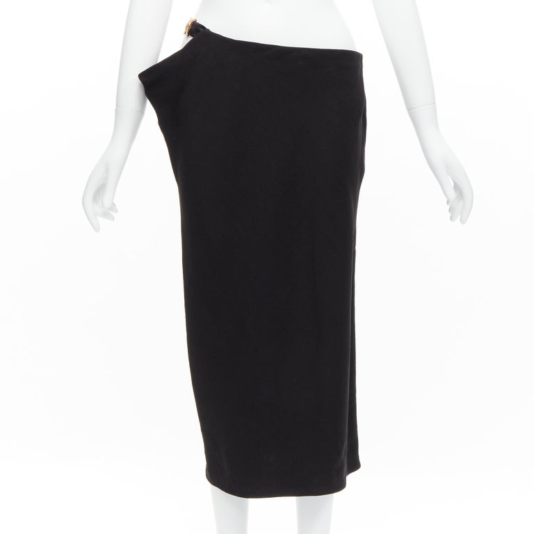 new VERSACE 2021 Runway gold Medusa Medallion Coin cut out draped skirt ...