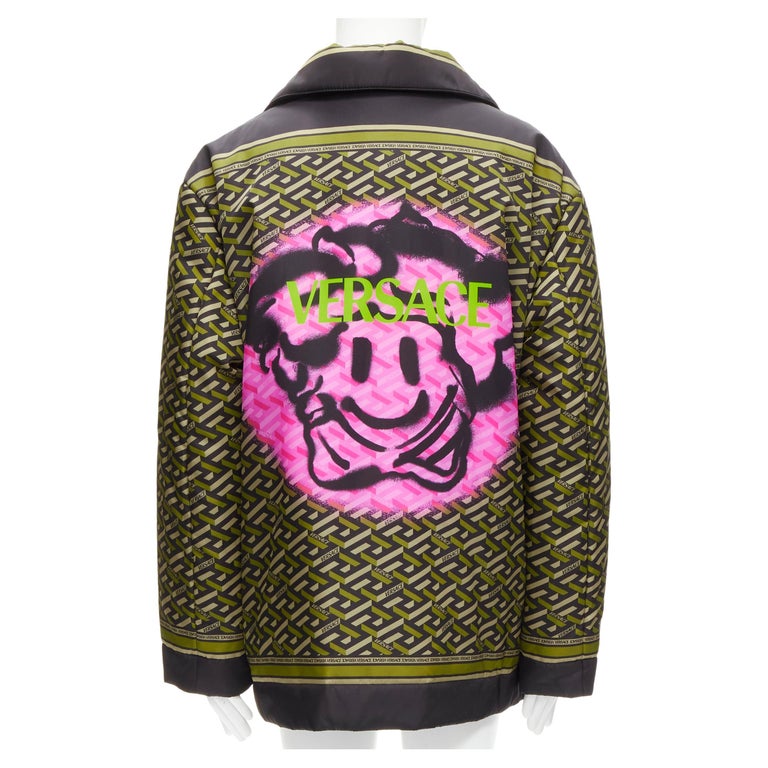 new VERSACE 2021 Runway La Greca Graffiti Medusa Smiley green padded ...