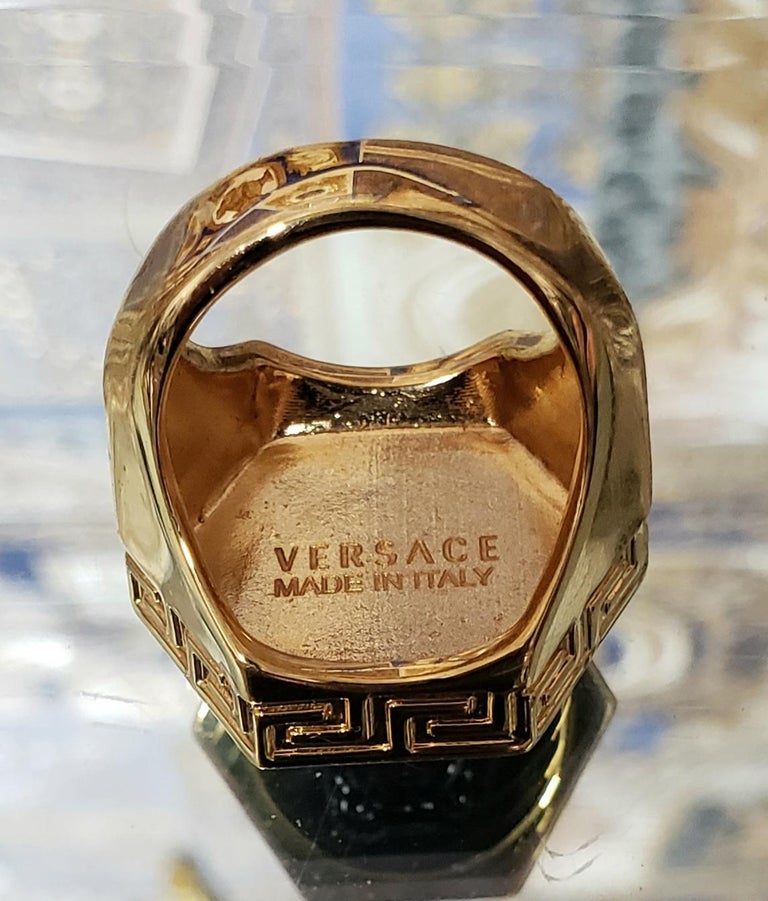 NEW VERSACE 24K GOLD PLATED GREEK KEY BLACK MEDUSA RING size 9, 12 For ...