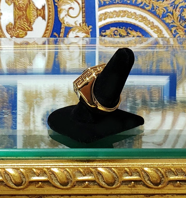 NEW VERSACE 24K GOLD PLATED GREEK KEY BLACK MEDUSA RING size 9, 12 For ...