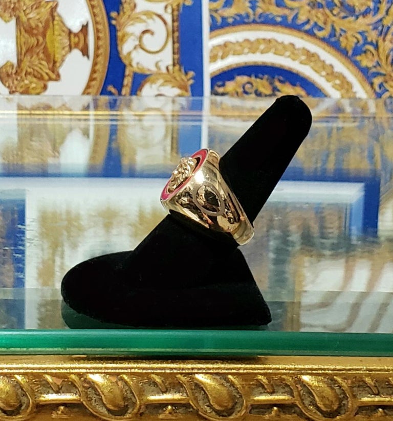 NEW VERSACE 24K GOLD PLATED MEDUSA RING with RED size 8 For Sale at 1stDibs
