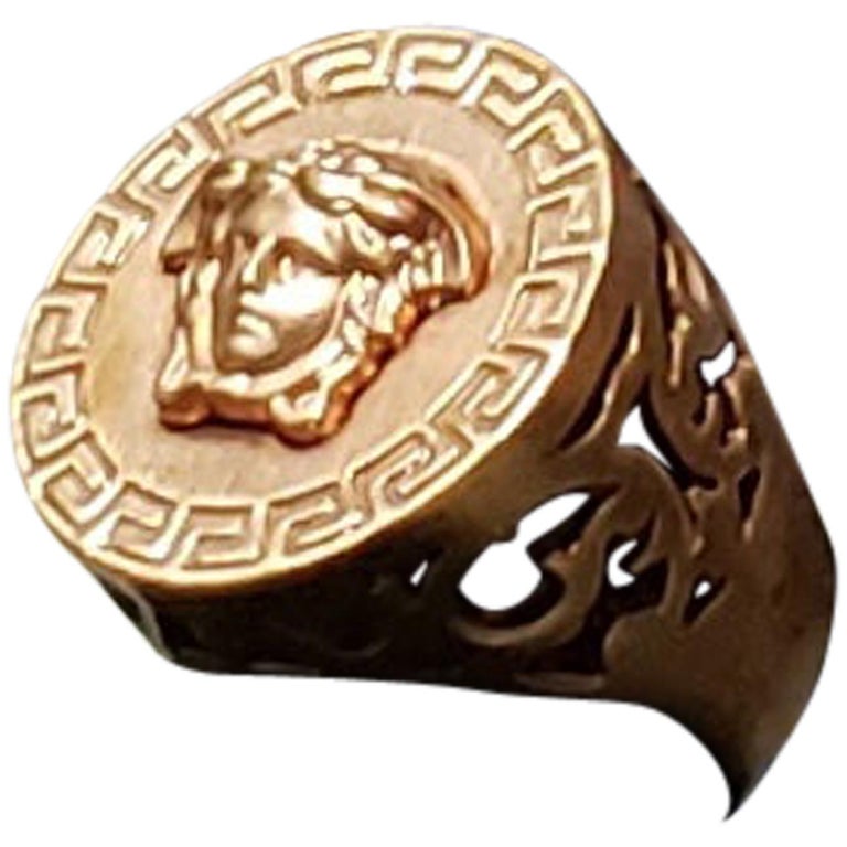 NEW VERSACE 24K ROSE GOLD-TONE MEDUSA GREEK KEY RING size 9.5 at 1stDibs
