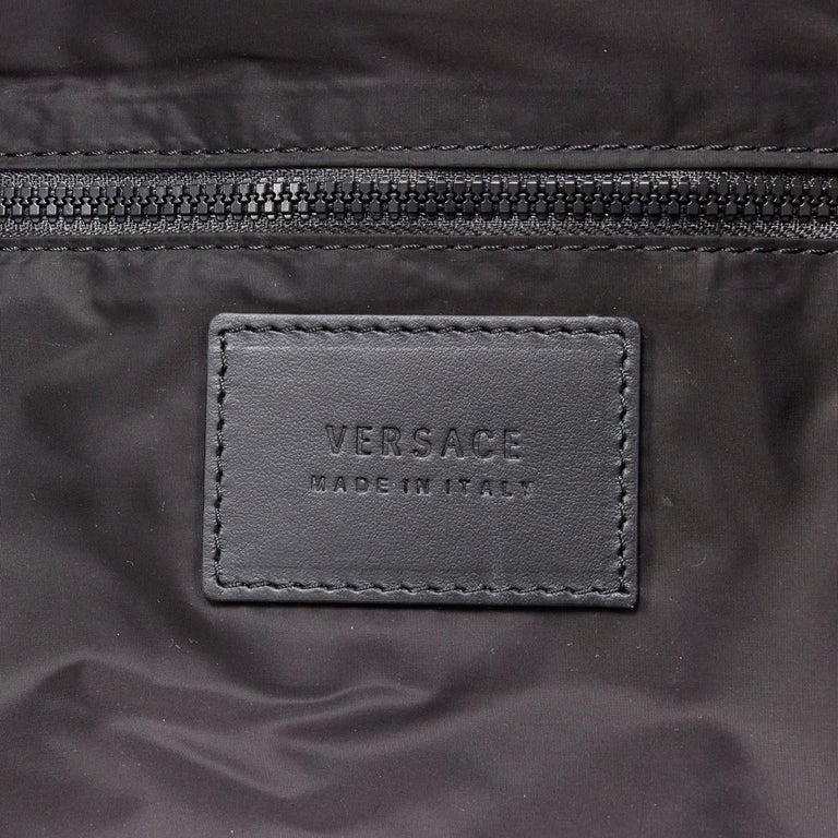 new VERSACE 90's Box Logo navy blue nylon Greca strap backpack For Sale ...