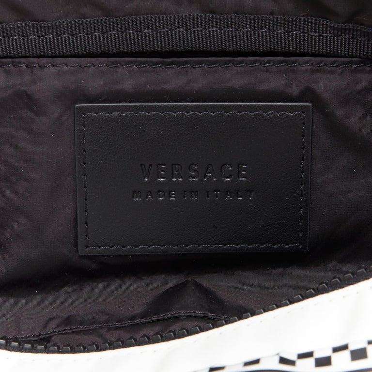 new VERSACE 90's vintage box logo print white nylon crossbody waist ...