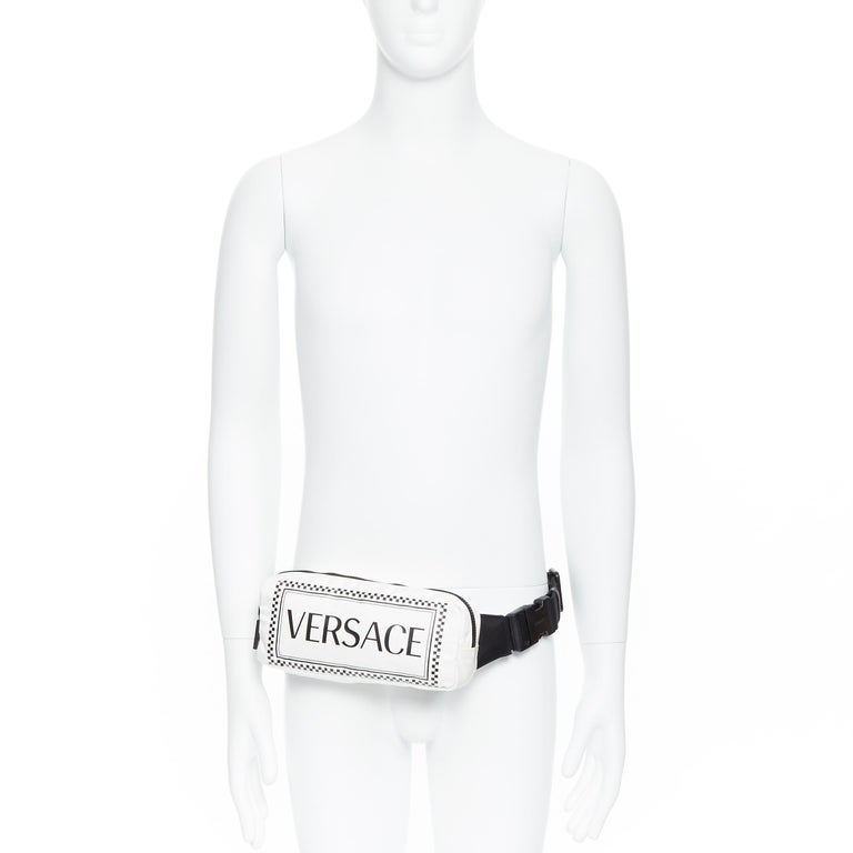 new VERSACE 90's vintage box logo print white nylon crossbody waist ...