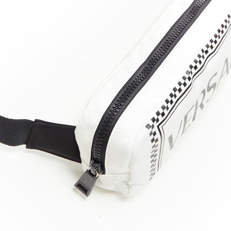 new VERSACE 90's vintage box logo print white nylon crossbody waist ...