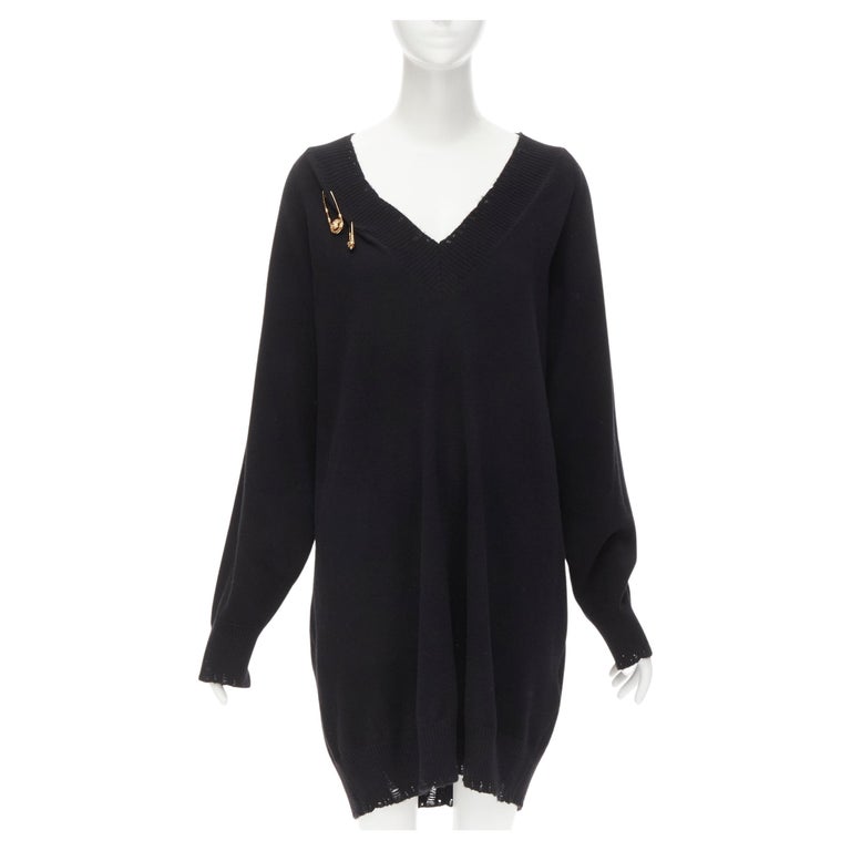 new VERSACE 95% cashmere wool gold Medusa safety pin punk sweater dress ...