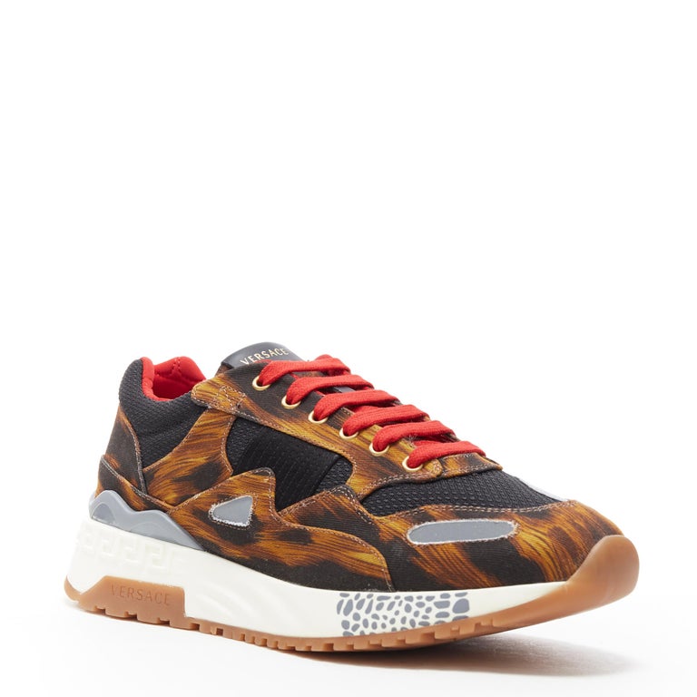 new VERSACE Achilles leopard Animalier Mix print chunky sole dad ...