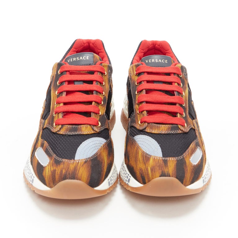 new VERSACE Achilles leopard Animalier Mix print chunky sole dad ...