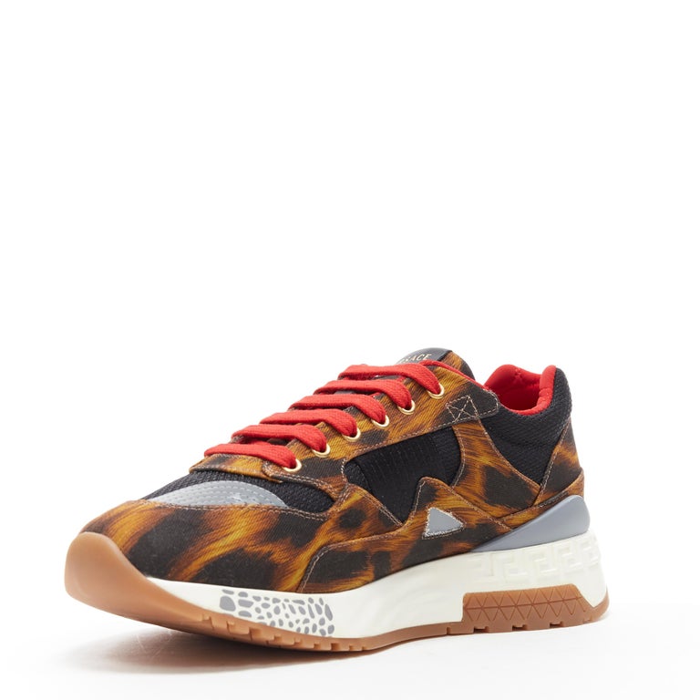 new VERSACE Achilles leopard Animalier Mix print chunky sole dad ...