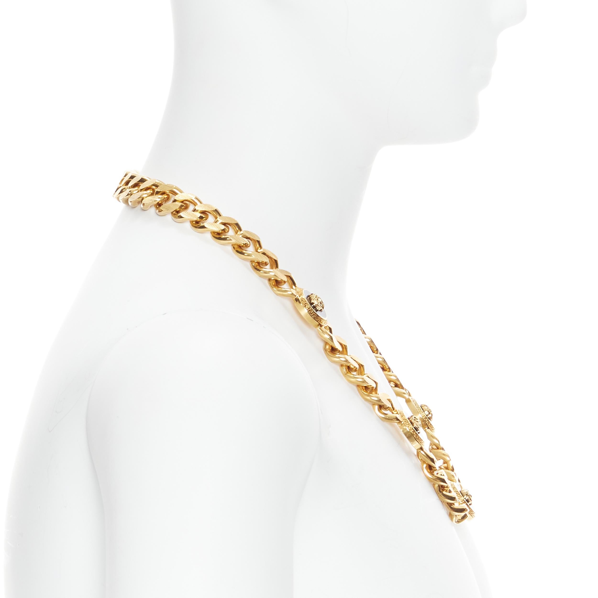 new VERSACE antique gold tone nickel black enamel Medusa coin cuban ...