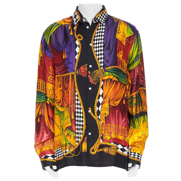 new VERSACE AW18 Runway 100% silk drape curtain gold tassel rope print ...