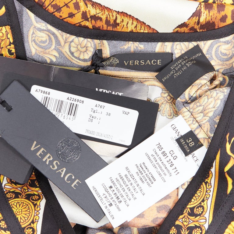 new VERSACE AW18 Runway 100% silk Wild Leopard baroque black gold shirt ...