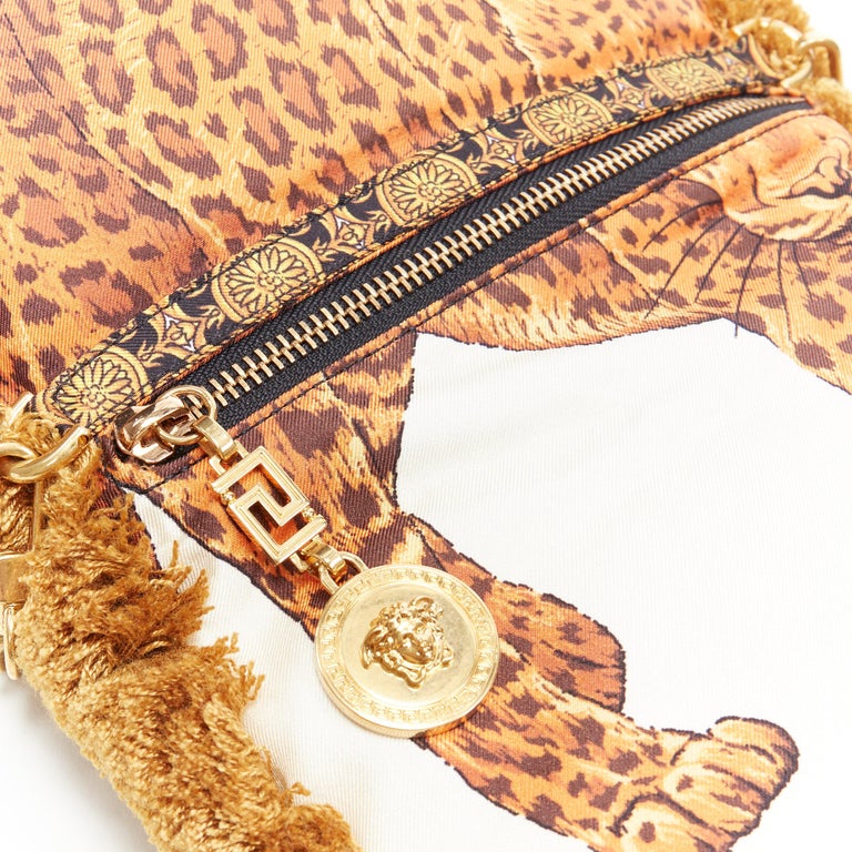 new VERSACE AW18 Runway Pillow Talk Wild Leopard print silk tassel ...