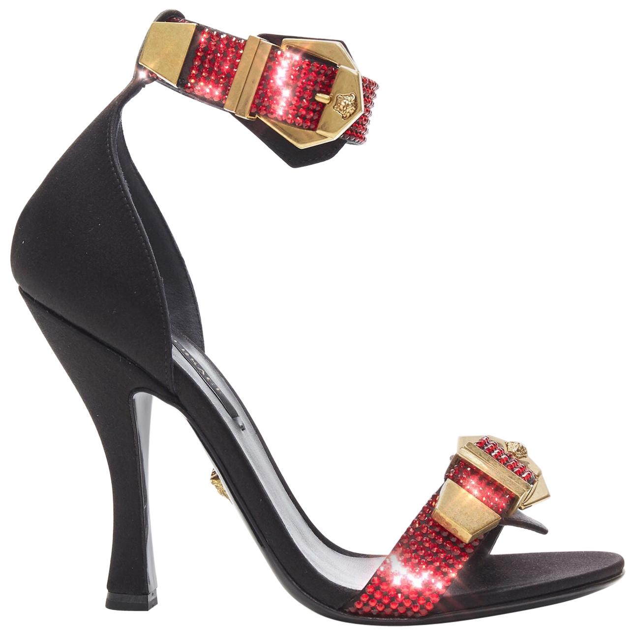 new VERSACE AW18 Runway red strass crystal gold buckle strappy sandal ...