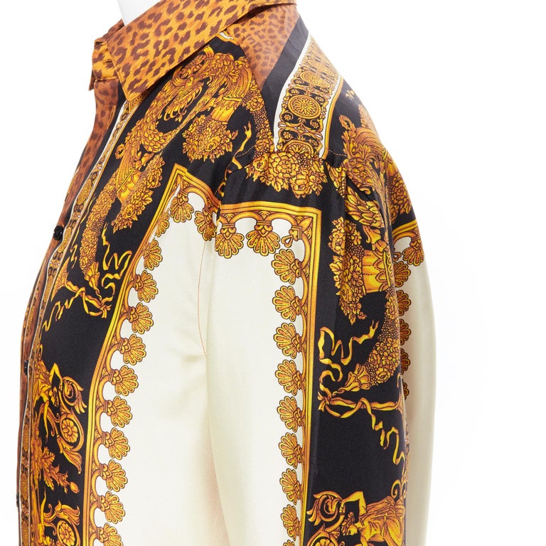new VERSACE AW18 Runway Wild Leopard black gold baroque 100% silk shirt ...