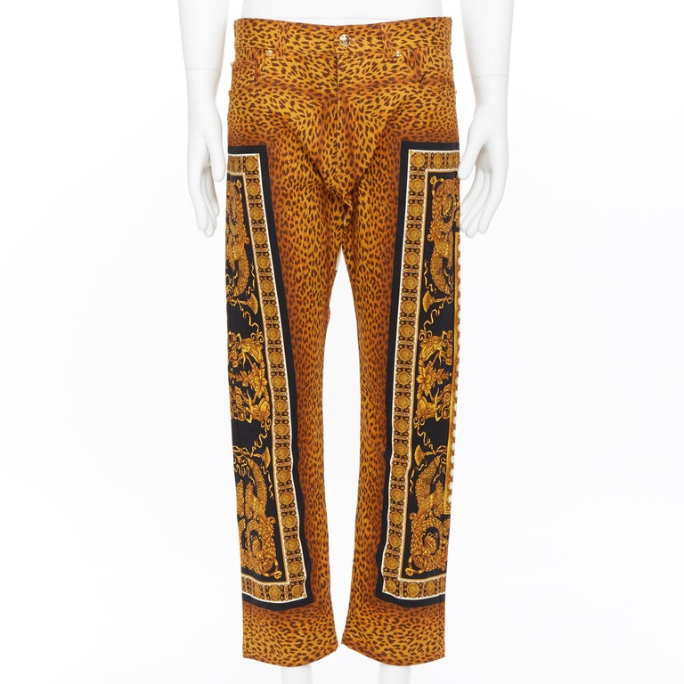 new VERSACE AW18 Runway Wild Leopard vintage baroque print jeans pants ...