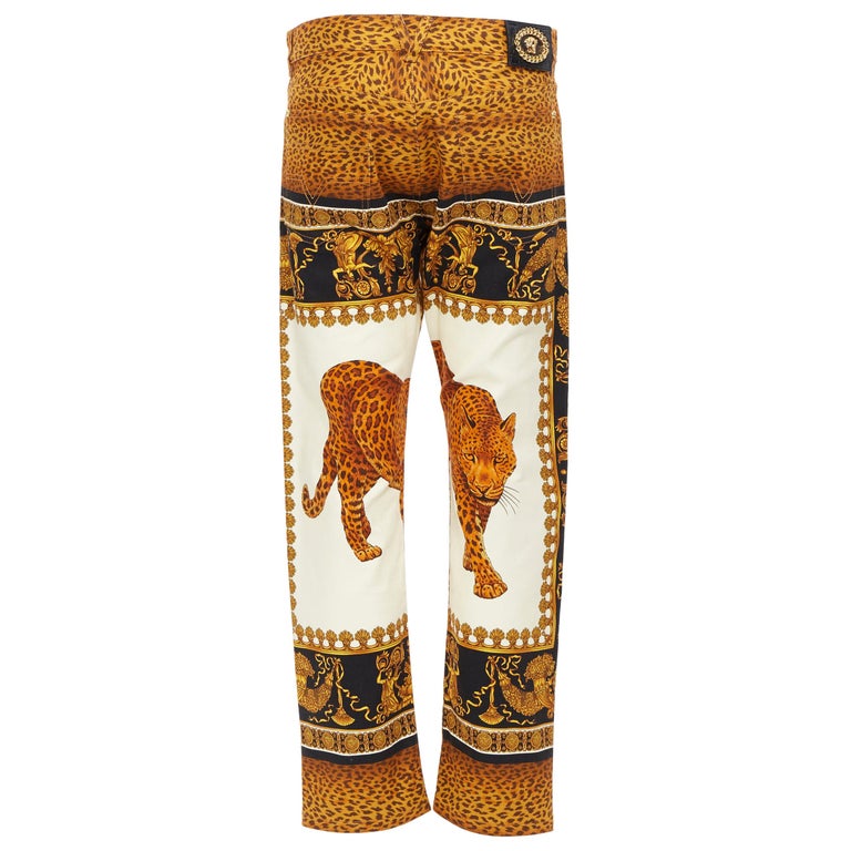 new VERSACE AW18 Runway Wild Leopard vintage baroque print jeans pants ...