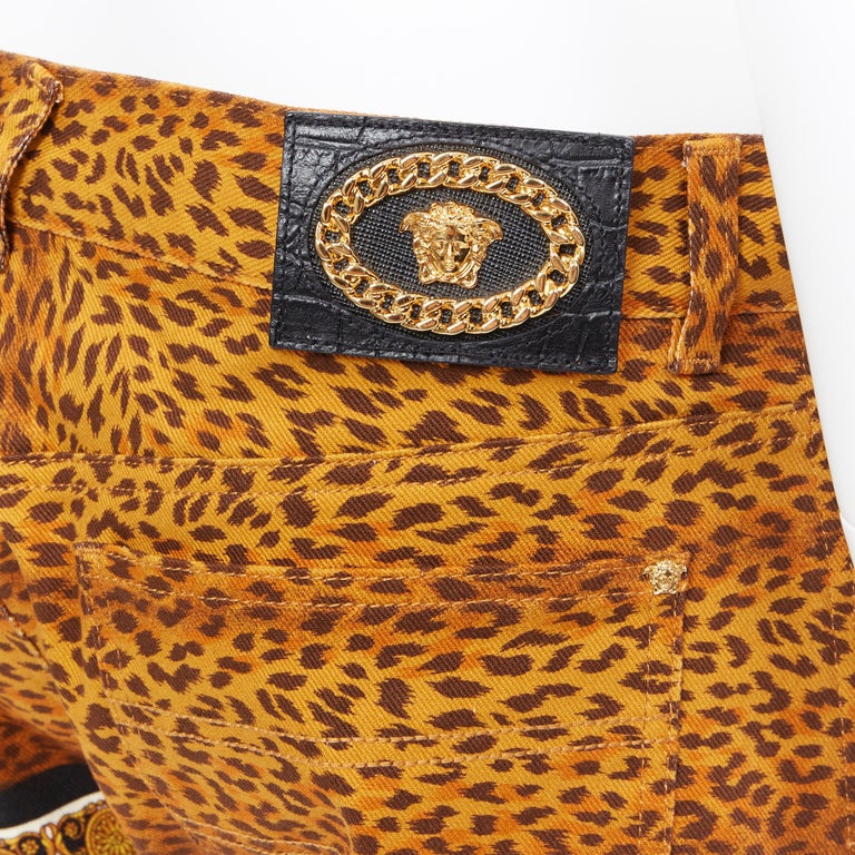 new VERSACE AW18 Runway Wild Leopard vintage baroque print jeans pants ...