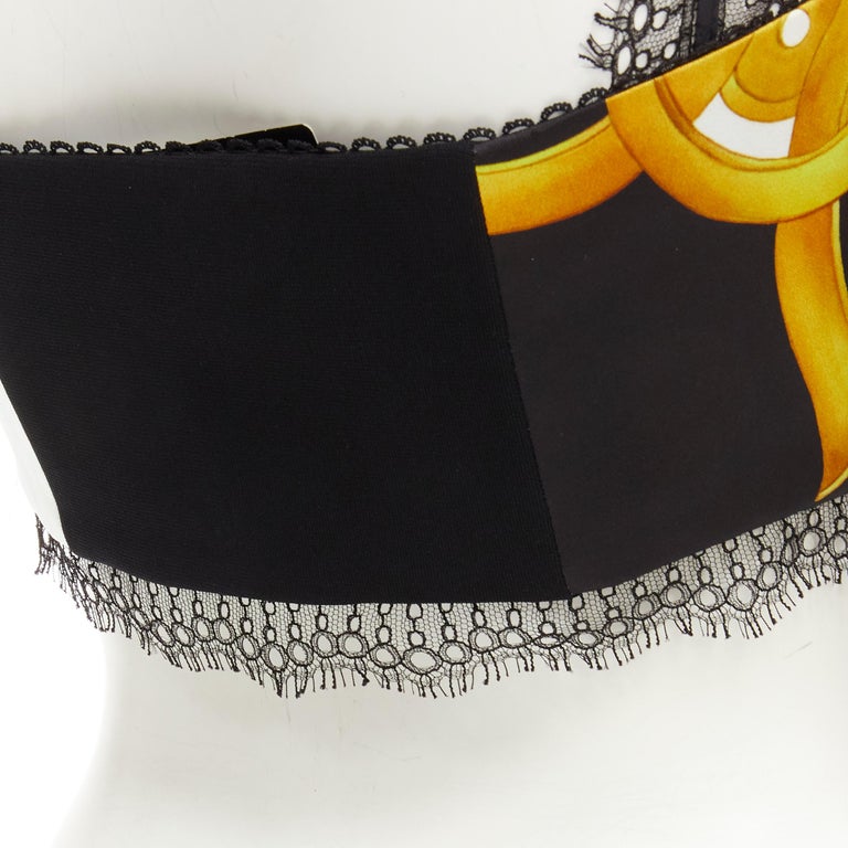 new VERSACE Barocco Acanthus black gold print lace trimmed bustier bra ...