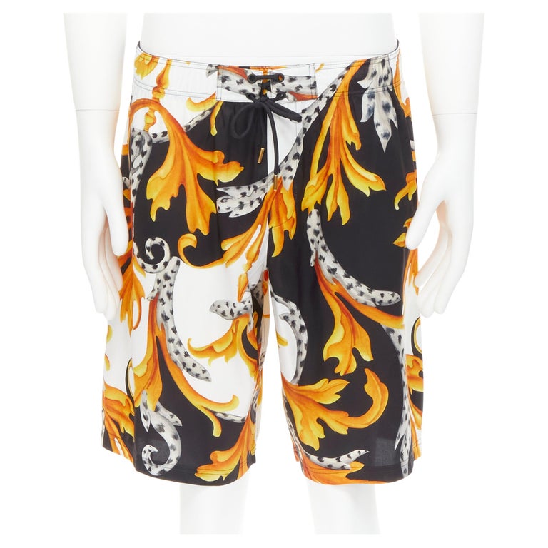 new VERSACE Barocco Acanthus Signature black gold print swim trunk ...