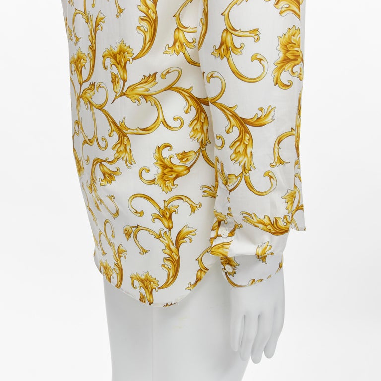 new VERSACE Barocco Rococo white gold floral leaf cotton shirt EU40 M ...