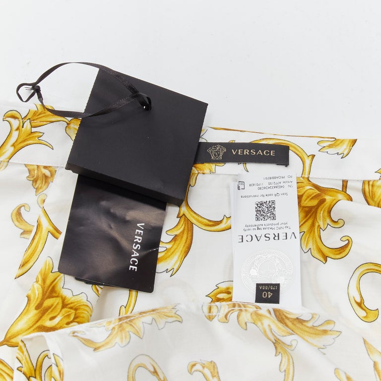 new VERSACE Barocco Rococo white gold floral leaf cotton shirt EU40 M ...