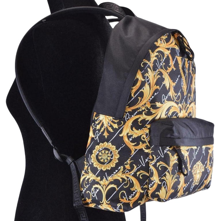 NEW Versace Black Baroque Medusa Head Canvas Backpack Rucksack Bag For ...