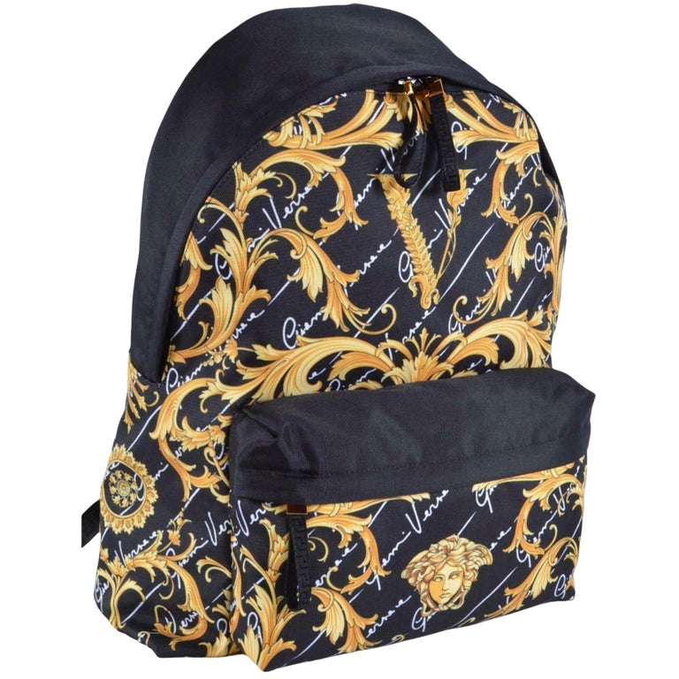 NEW Versace Black Baroque Medusa Head Canvas Backpack Rucksack Bag For ...