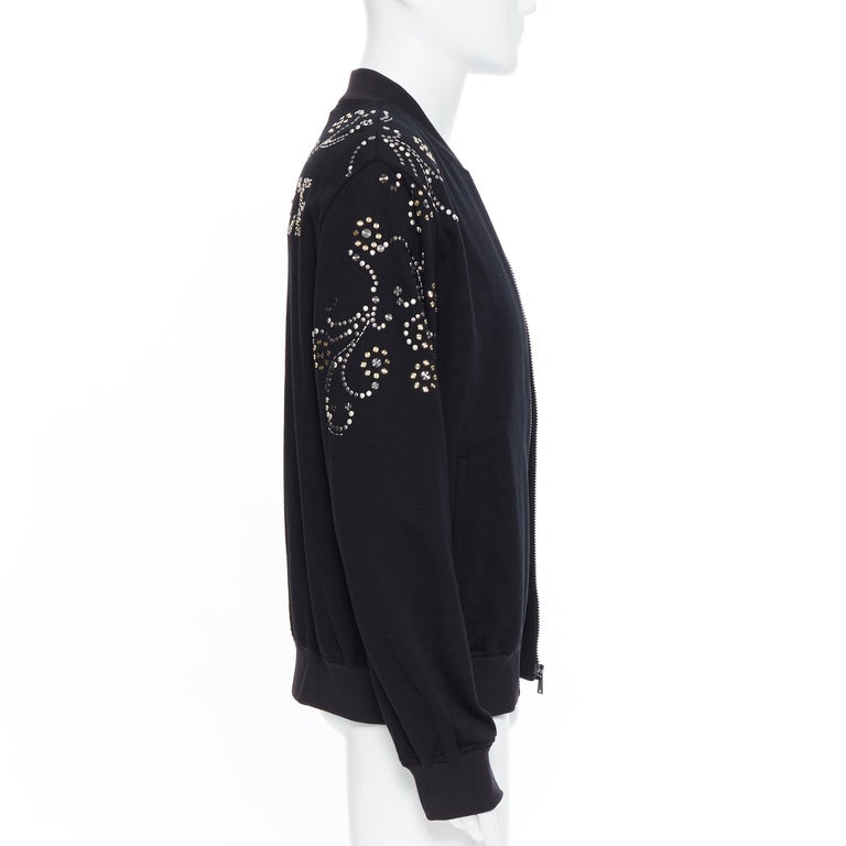 new VERSACE black cotton silver gold stud embellished logo back zip up ...